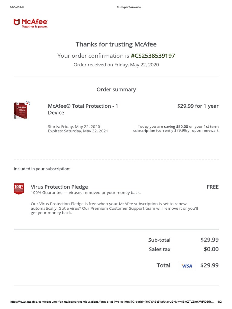 Form Print Invoice Mcaffe | PDF