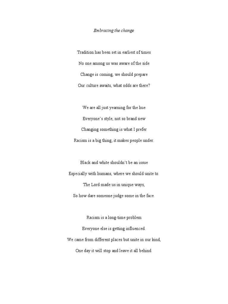 Cultural Racism Poem | PDF