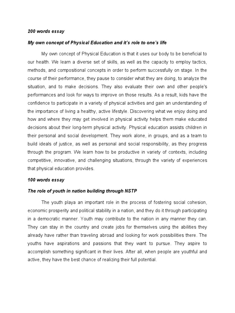 200 Words Essay My Own Concept of Physical Education and It's Role To ...