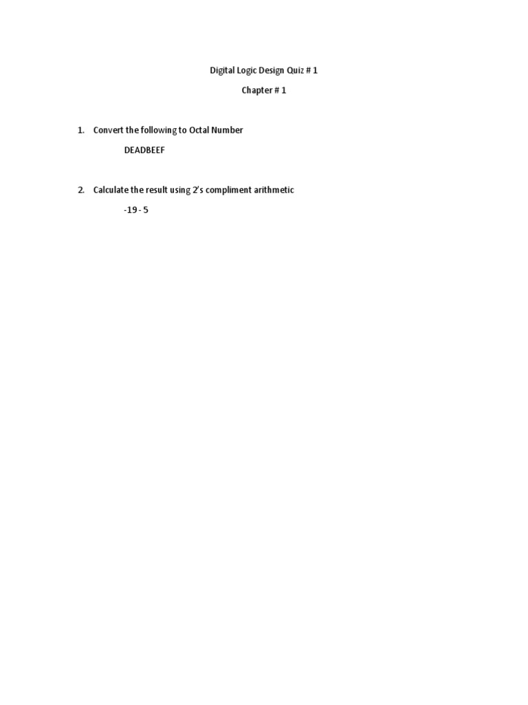 Digital Logic Quiz: Octal & Arithmetic | PDF | Computers