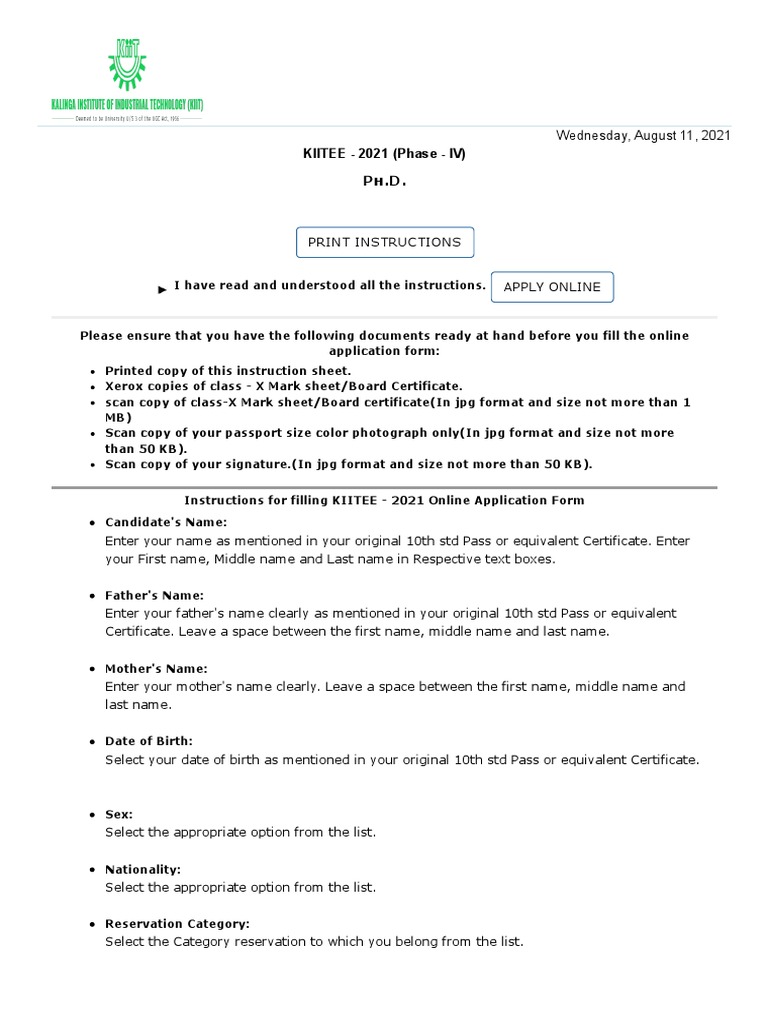 KIITEE 2021 Ph.D. Application Guide | PDF | Academic Degree | Master's ...