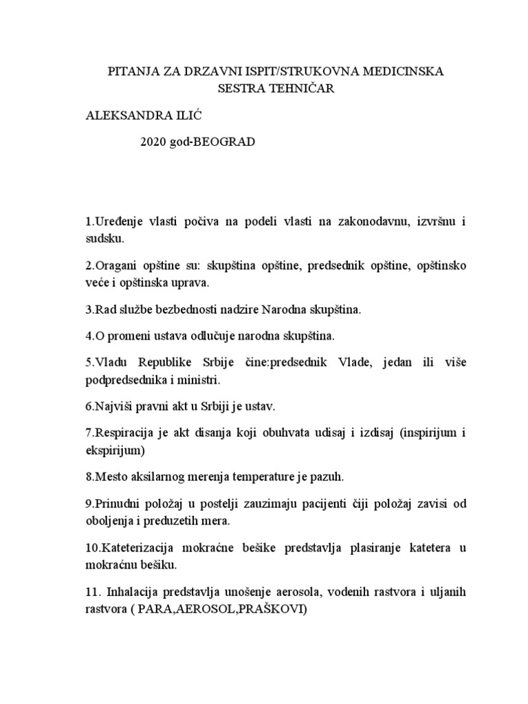 Pitanja Za Drzavni Ispit 20202191811285570967161 | PDF