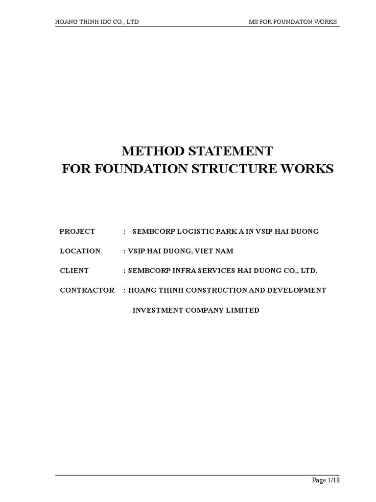 Method Statement for Foundation Works | PDF | Concrete | Construction ...