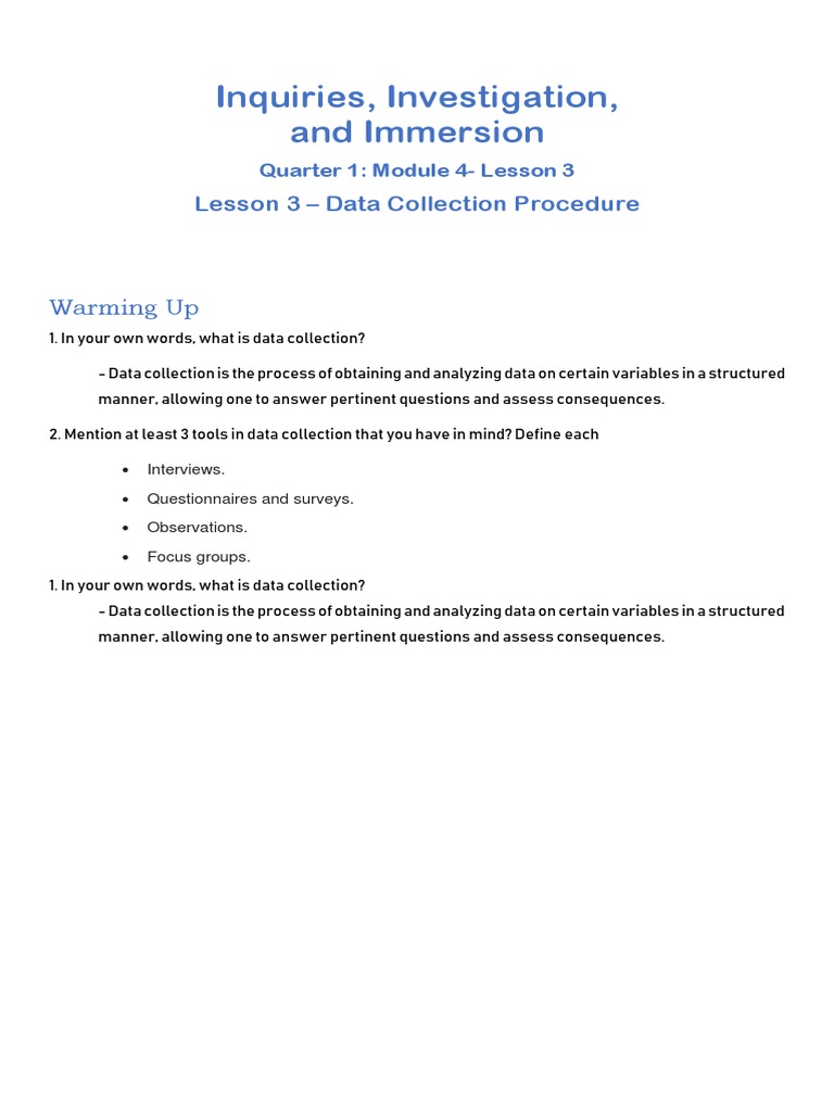 Data Collection Procedure | PDF | Survey Methodology | Focus Group
