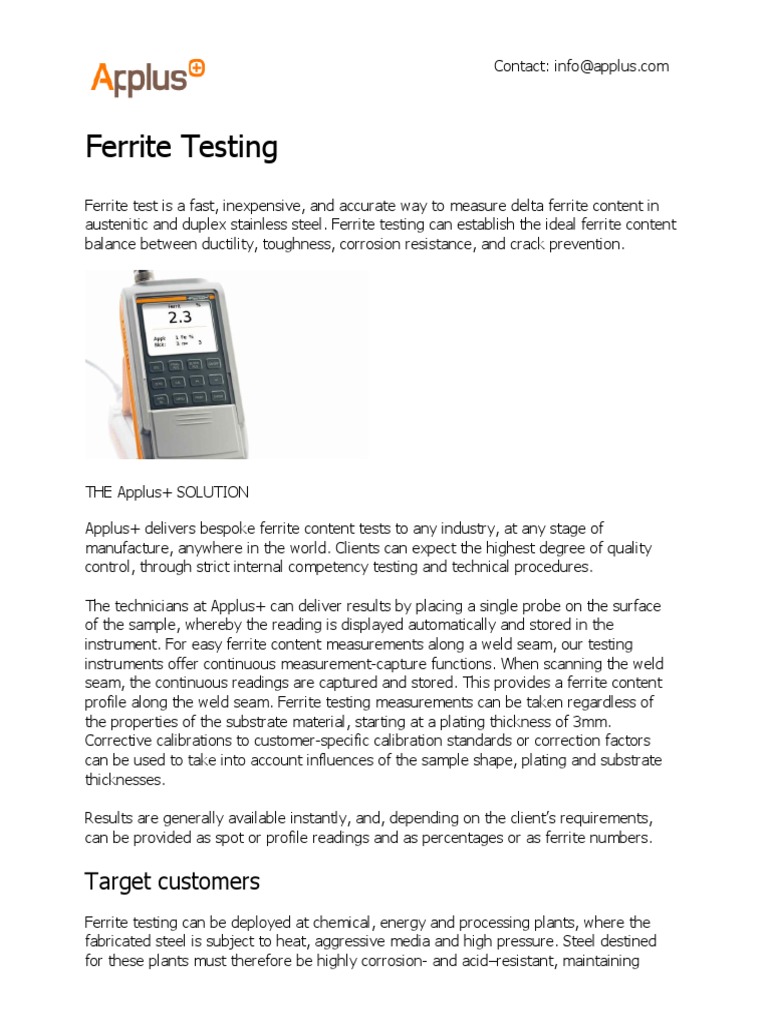Ferrite Testing: Target Customers | PDF | Steel | Welding
