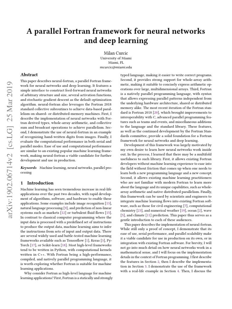 A Parallel Fortran Framework For Neural Networks and Deep Learning | PDF | Artificial Neural ...