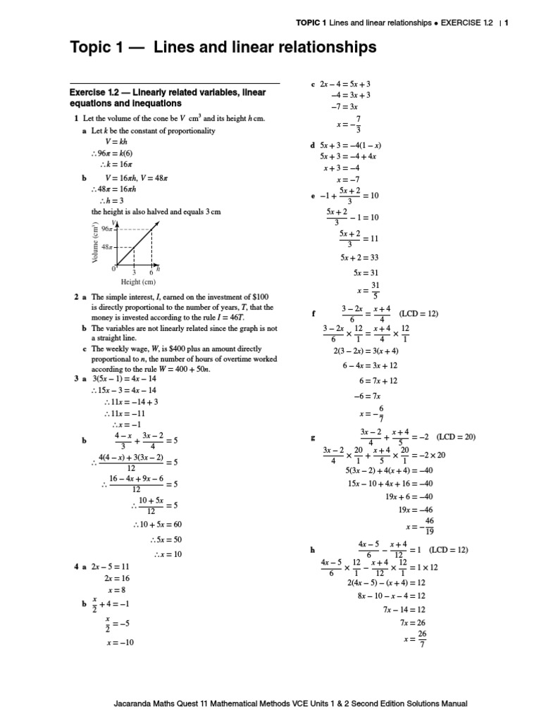 Jacaranda VCE Maths Quest 11 | PDF | Length | Algebra