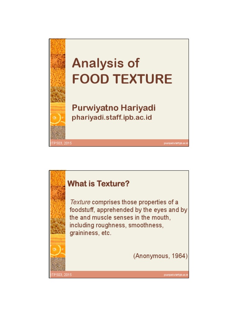 Food Texture Analysis Techniques | PDF | Perception | Rheology