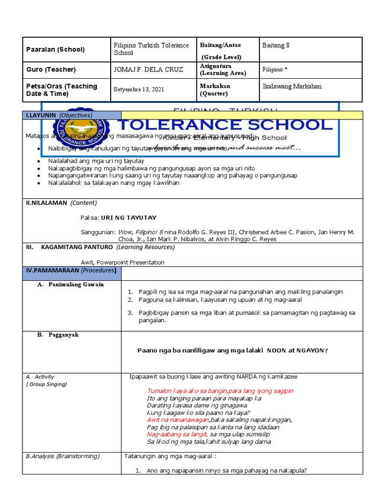 Grade 8 - Lesson Plan | PDF