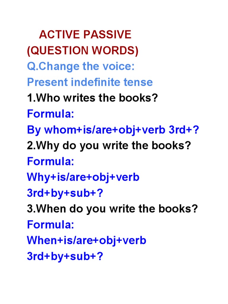 Active Passive (Question Words) : Q.Change The Voice: Present ...