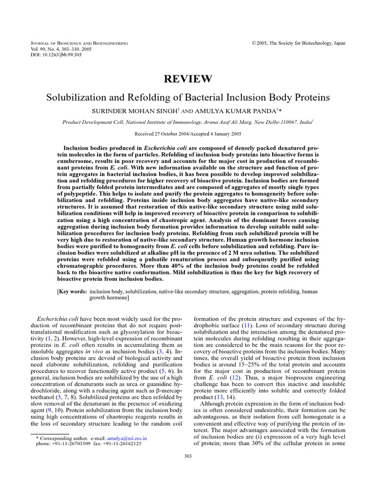 Singh 2005 | PDF | Protein Purification | Protein Folding