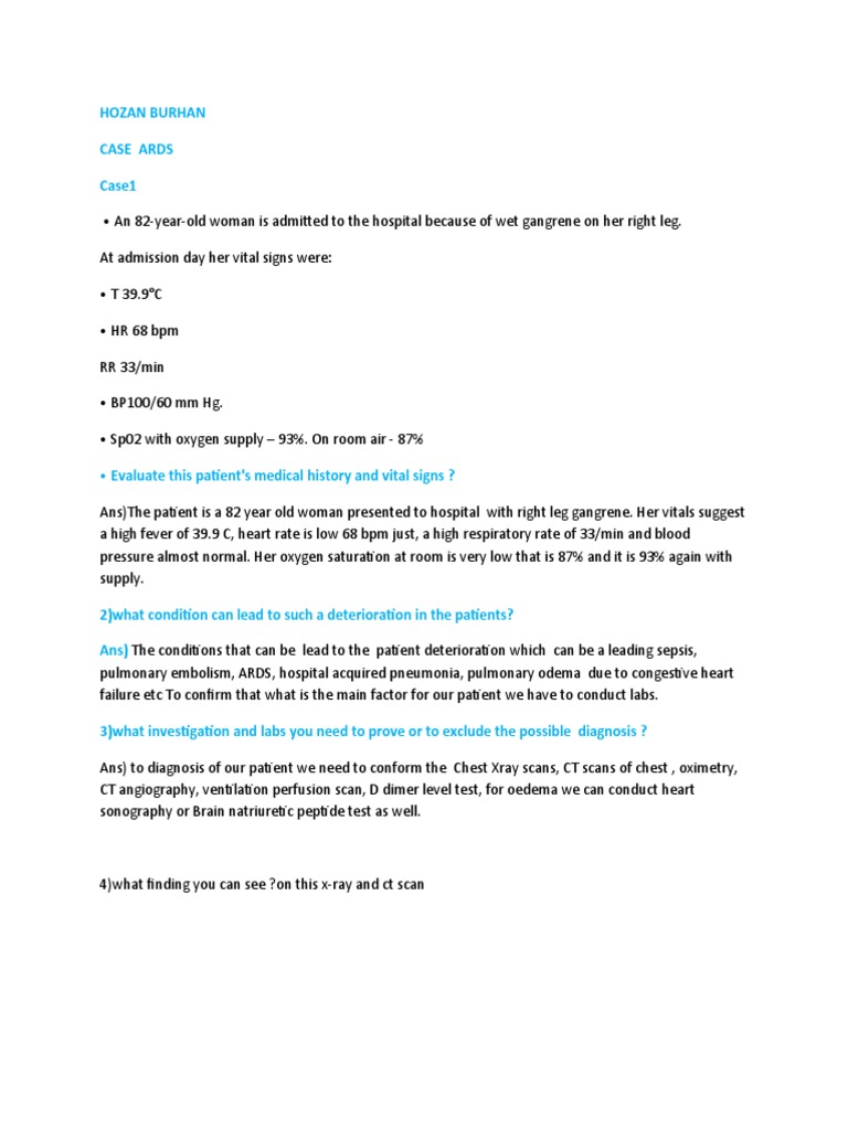 Hozan Burhan Case Ards Case1: - Evaluate This Patient's Medical History ...