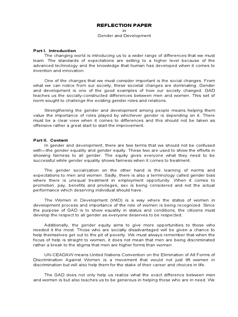 Reflection Paper: Part I. Introduction | PDF | Gender | Gender Studies