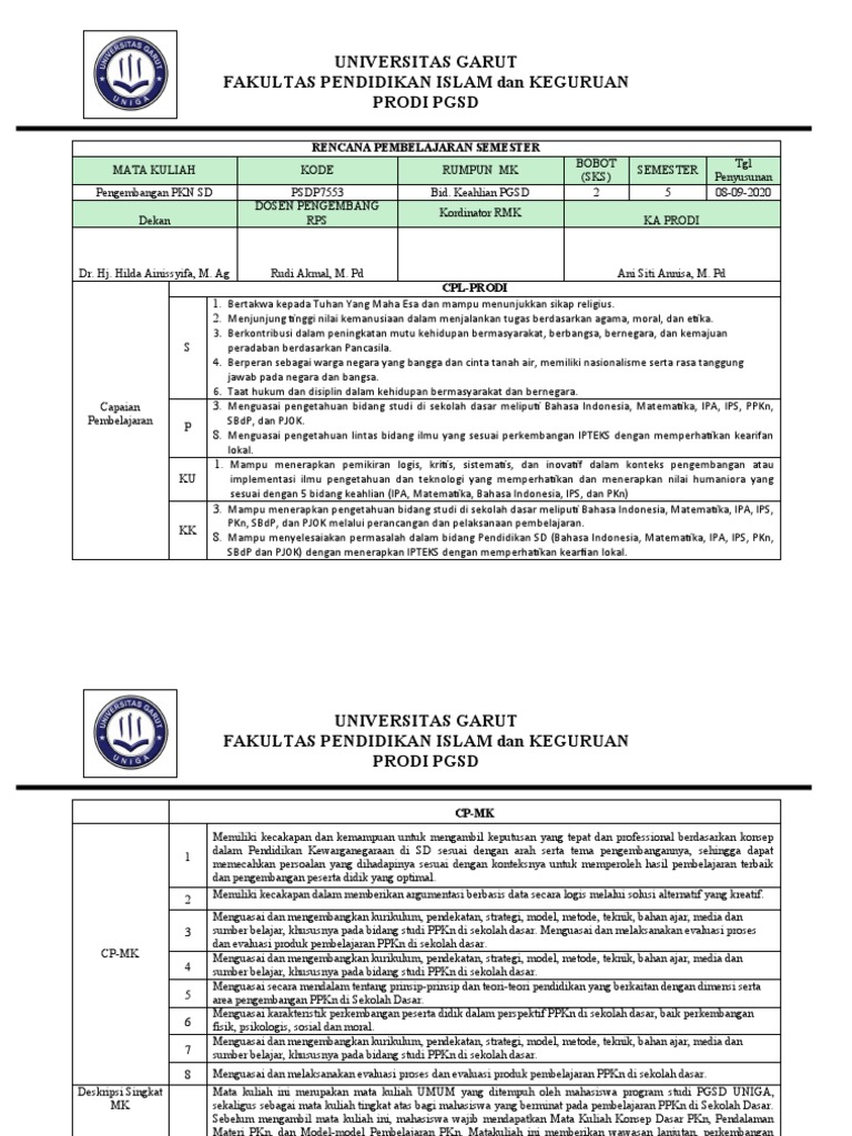 RPS Pengembangan PKN SD | PDF