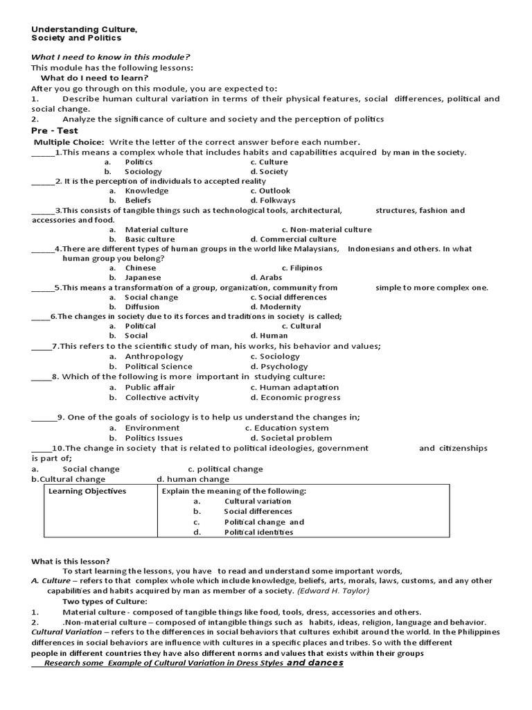 Pre - Test: Multiple Choice: Write The Letter of The Correct Answer ...
