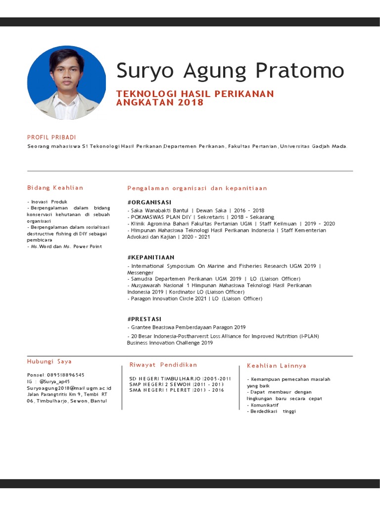 CV Suryo Agung Pratomo - UGM - 2021 | PDF