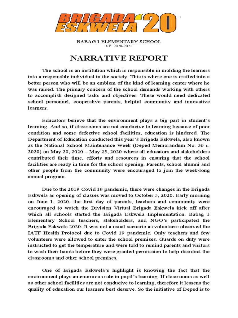 Narrative Report: Babag 1 Elementary School | PDF | Schools | Hand Washing