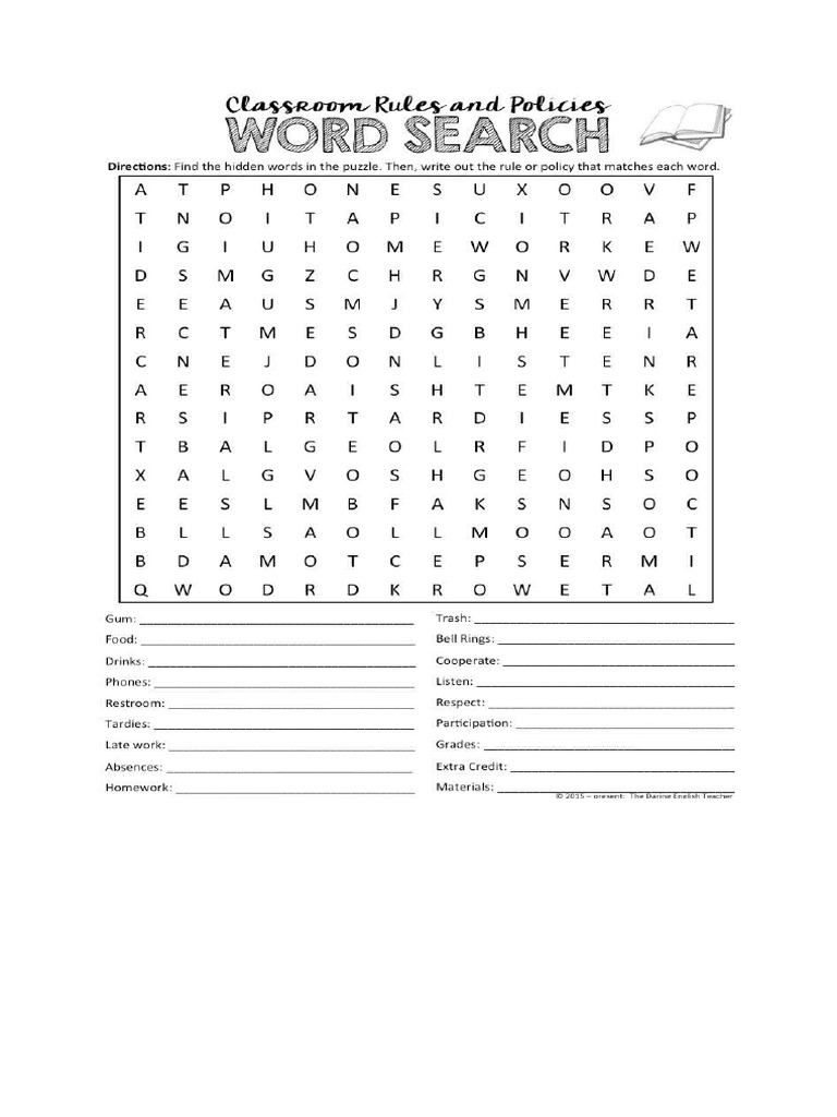 Classroom Rules Word Search | PDF