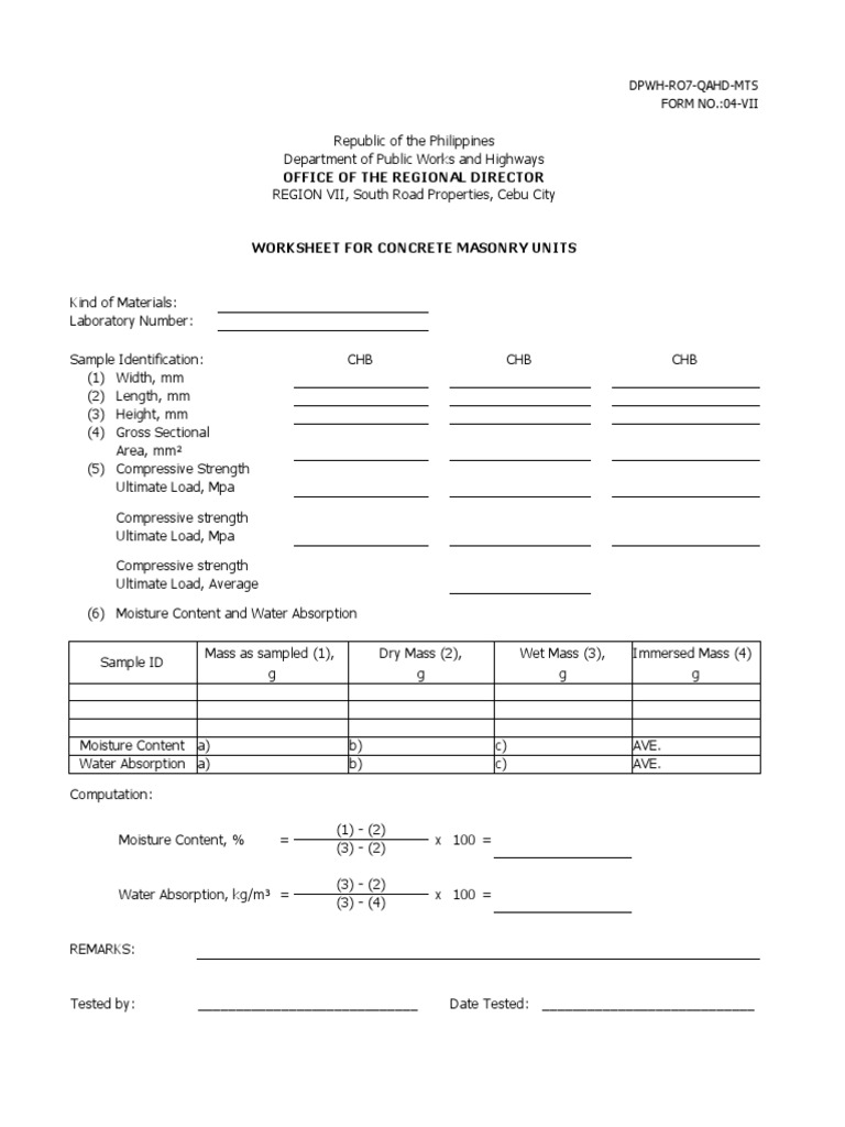 Worksheet On Concrete Masonry Units | PDF