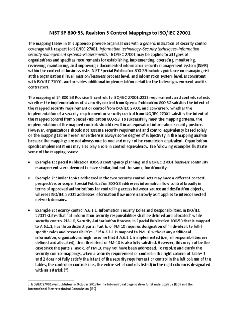 NIST 800-53 to ISO 27001 Control Mapping | PDF | Security Technology ...
