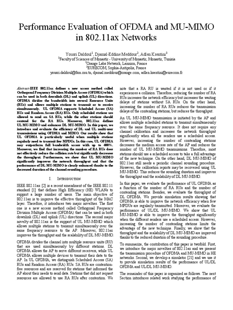 Performance Evaluation of OFDMA and MU-MIMO in 802.11ax Networks | PDF ...