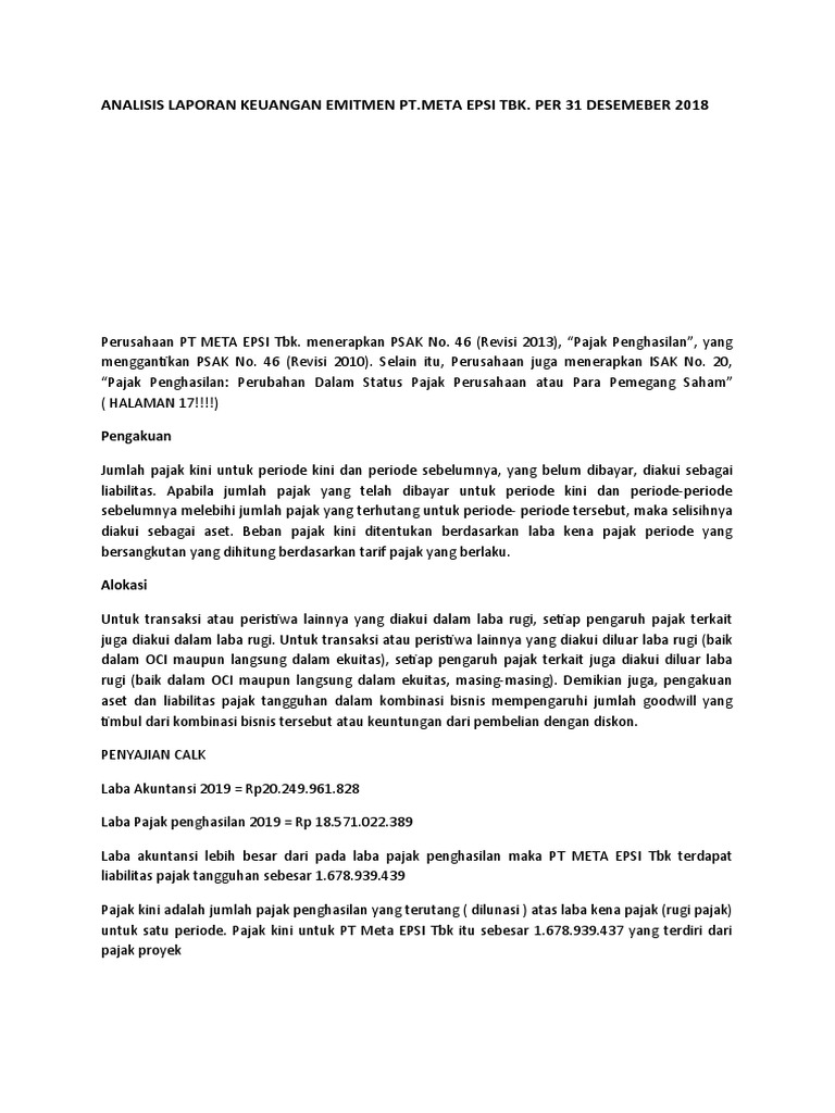 ANALISIS LAPORAN KEUANGAN EMITMEN PT META EPSI Intermedit 3 | PDF