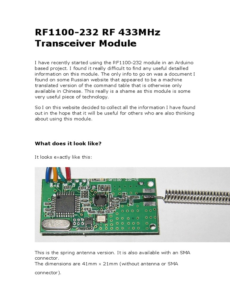 Rf1100-232 RF 433Mhz Transceiver Module: What Does It Look Like? | PDF ...