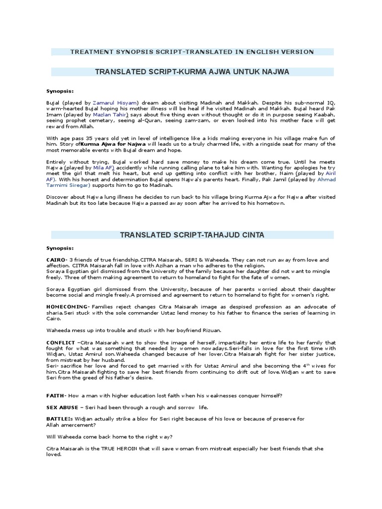 Translated Script-Kurma Ajwa Untuk Najwa | PDF | Love | Forgiveness