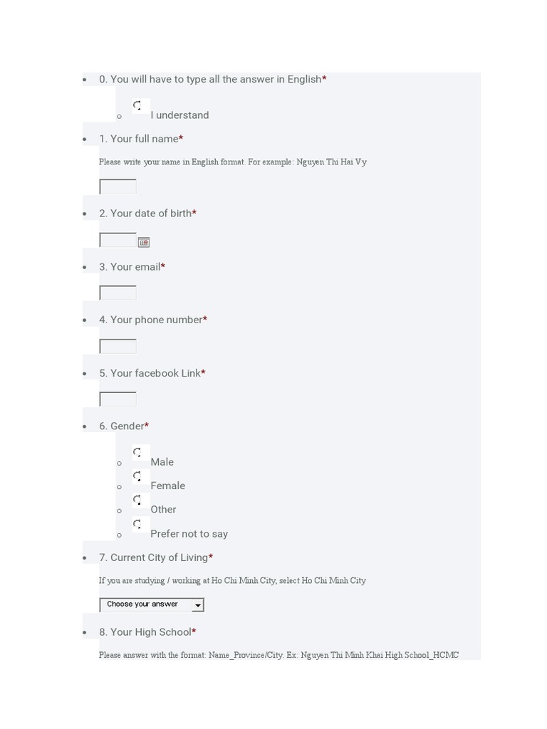 Please Write Your Name in English Format. For Example: Nguyen Thi Hai ...