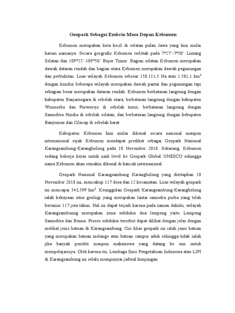 Geopark Sebagai Embrio Masa Depan Kebumen - Tim Magic of Walet | PDF