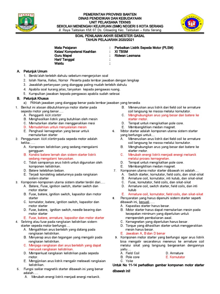 Soal PLSM Kelas XI SMK Negeri 5 Serang | PDF