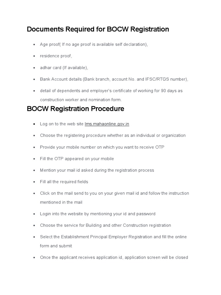 BOCW Registration Requirements Guide | PDF