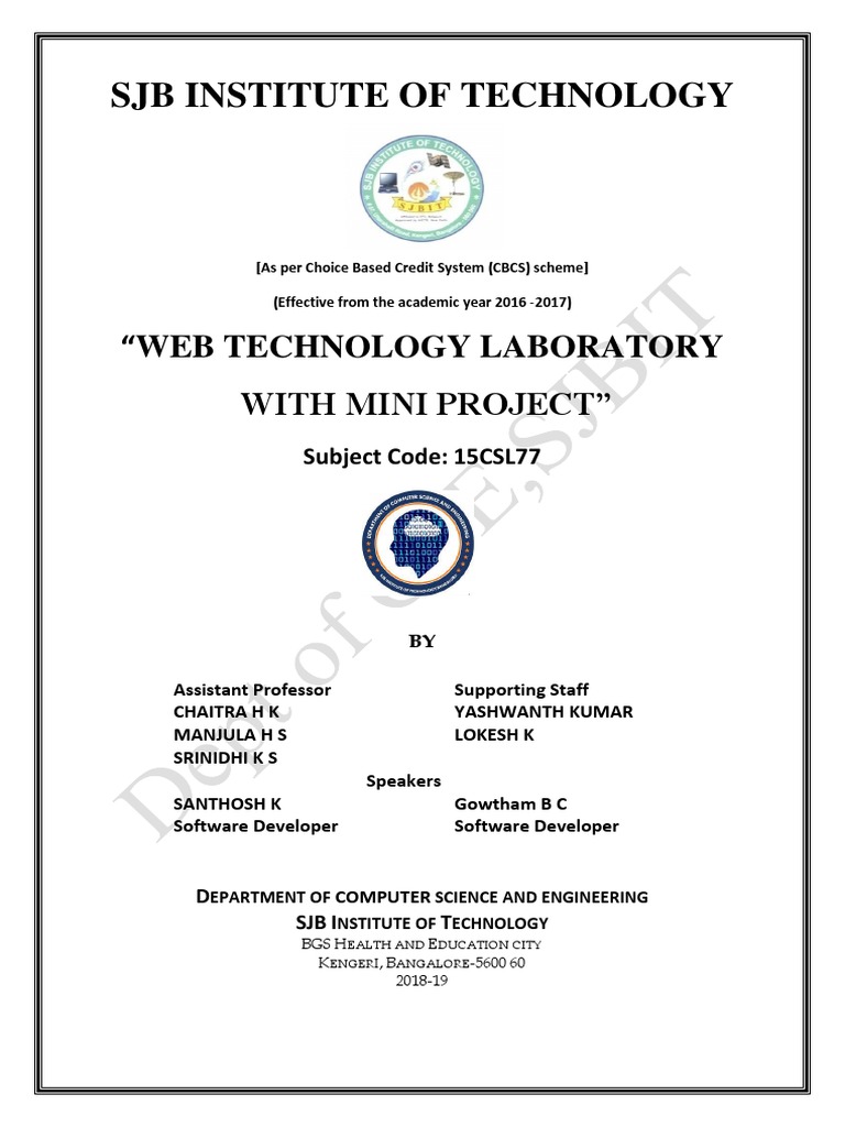 SJB Institute of Technology: "Web Technology Laboratory With Mini ...