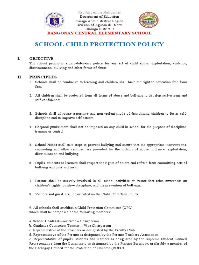 School Child Protection Policy: Bangonay Central Elementary School ...