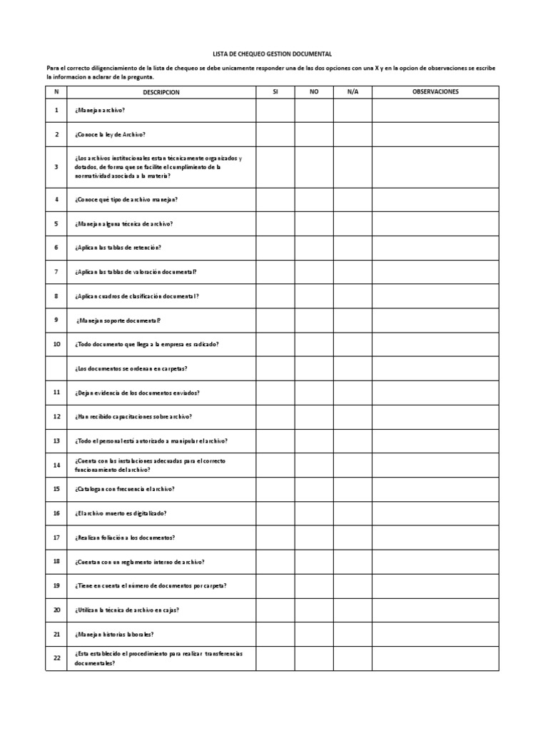 Lista de Chequeo para Gestión Documental | PDF | Archivo de computadora ...