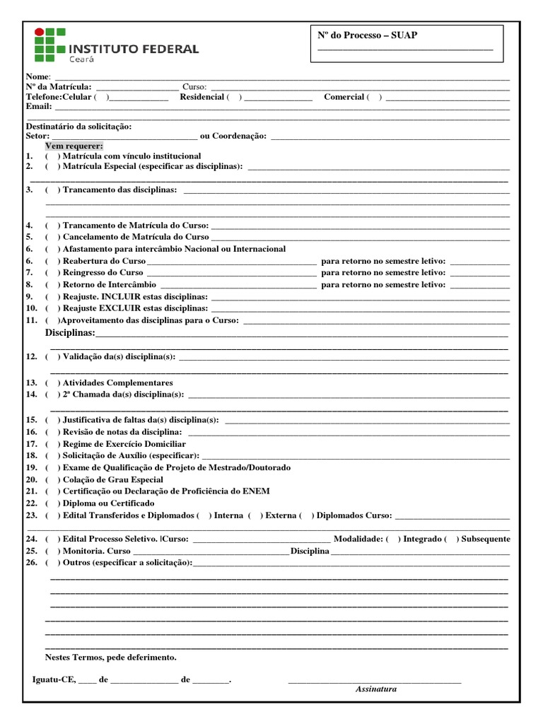 2020 Formulario de Requerimento Geral Alunos Editavel | PDF | Diploma ...