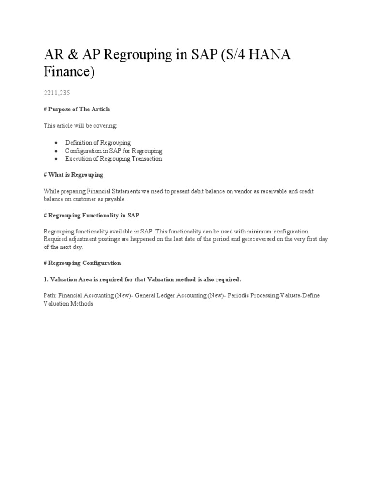 AR & AP Regrouping in SAP S/4 HANA Finance | PDF | Debits And Credits ...