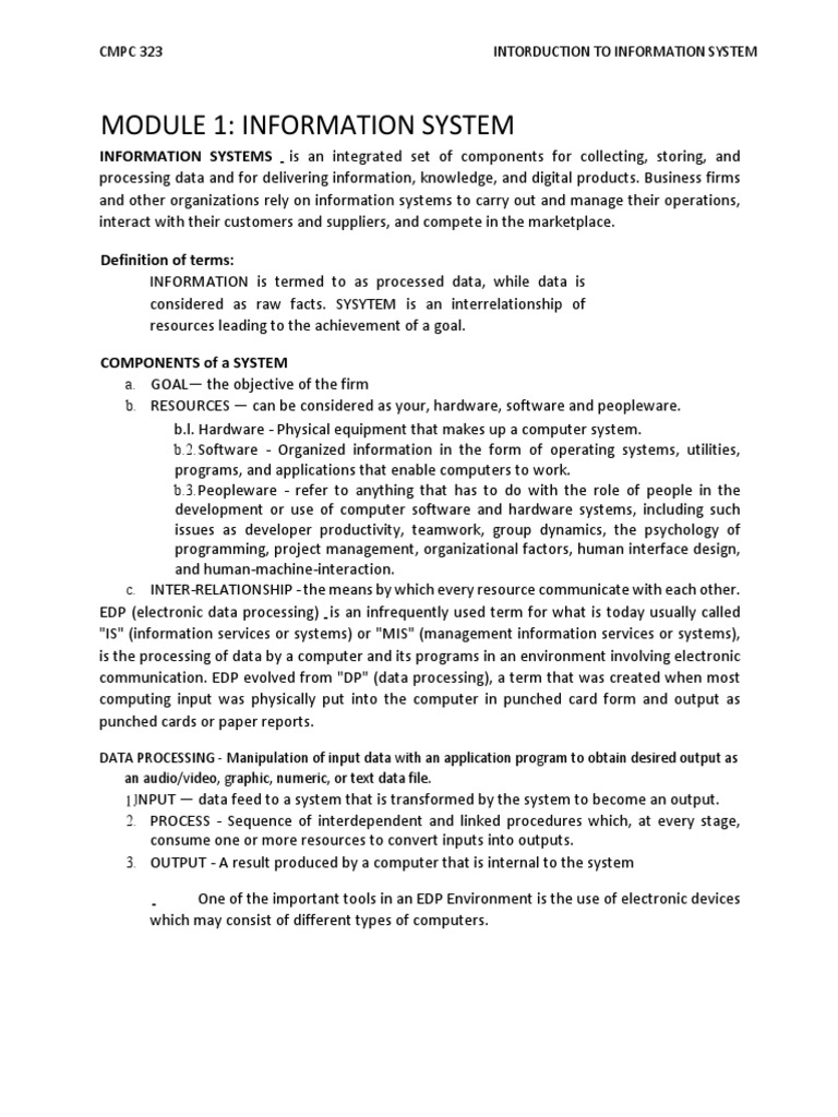 Module 1. Introduction To Information System | PDF | Computer Data Storage | Read Only Memory