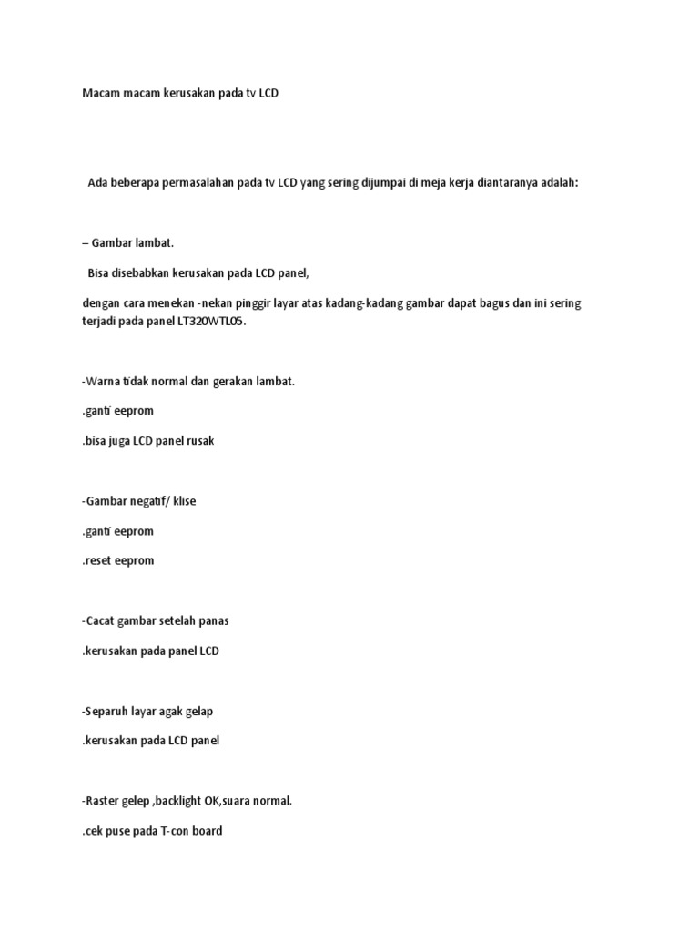 Macam Macam Kerusakan TV LCD | PDF