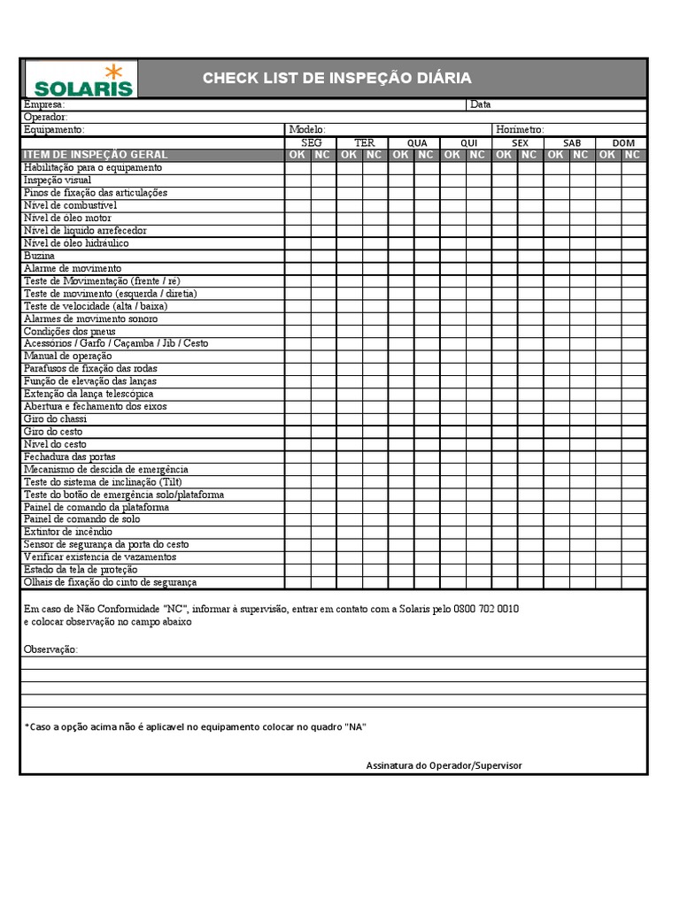 Check List Diário | PDF