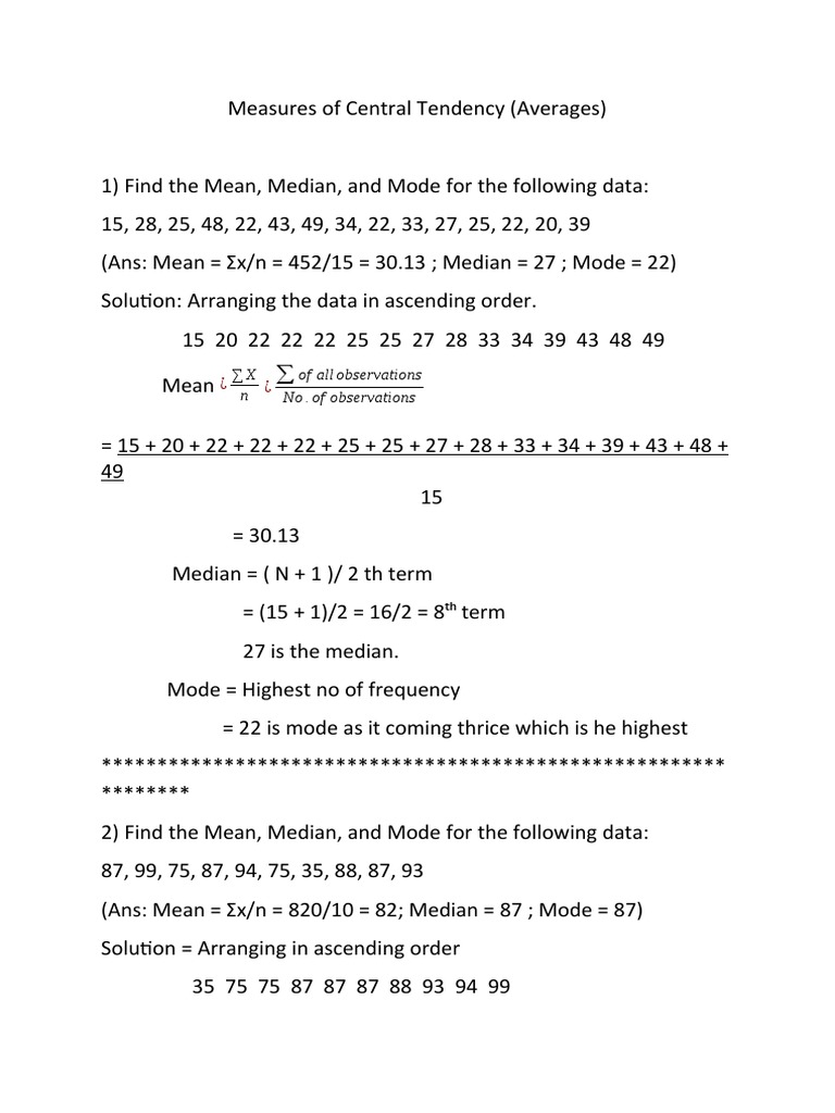 Central Tendency Calculations Guide | PDF | Mean | Elementary Mathematics