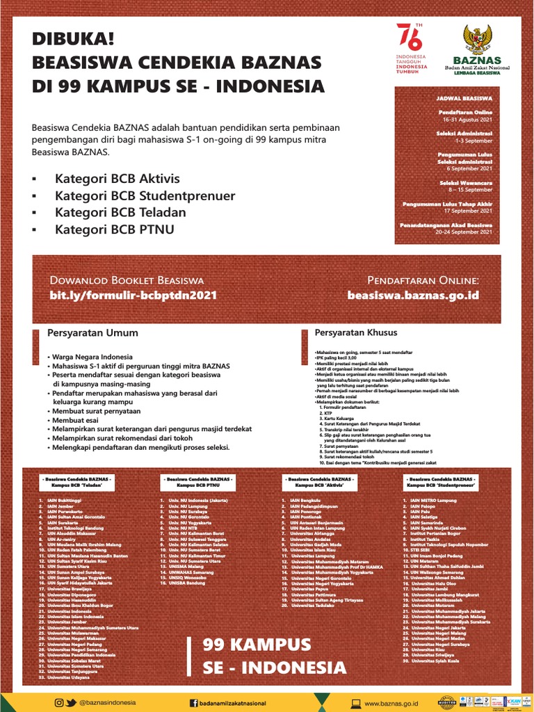 Poster Beasiswa BAZNAS 2021 PTDN | PDF