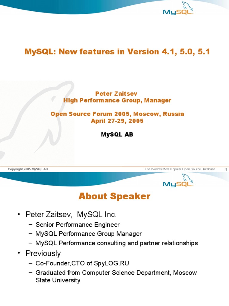 Mysql: New Features in Version 4.1, 5.0, 5.1 | Download Free PDF | My ...