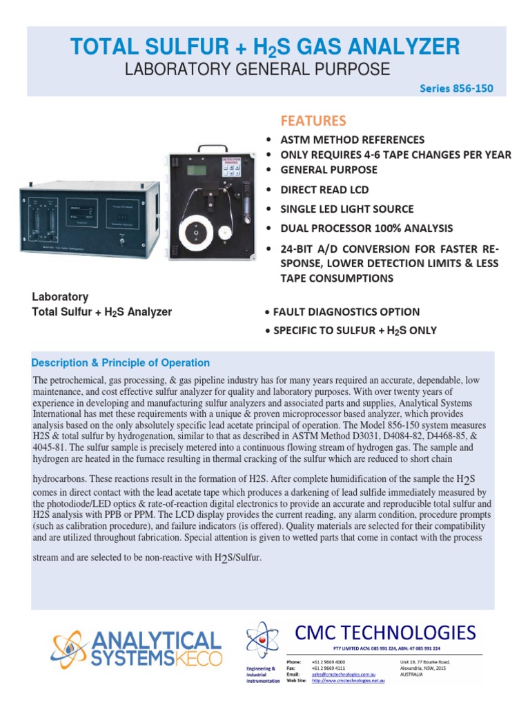 Total Sulfur + H S Gas Analyzer: Laboratory General Purpose | PDF ...