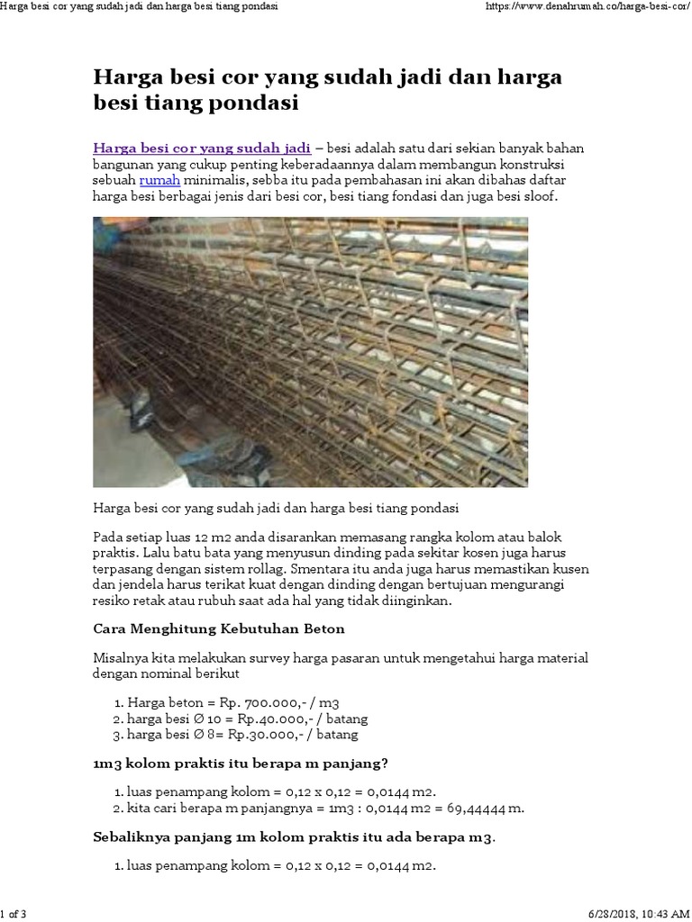 Harga Besi Cor Yang Sudah Jadi Dan Harga Besi Tiang Pondasi | PDF