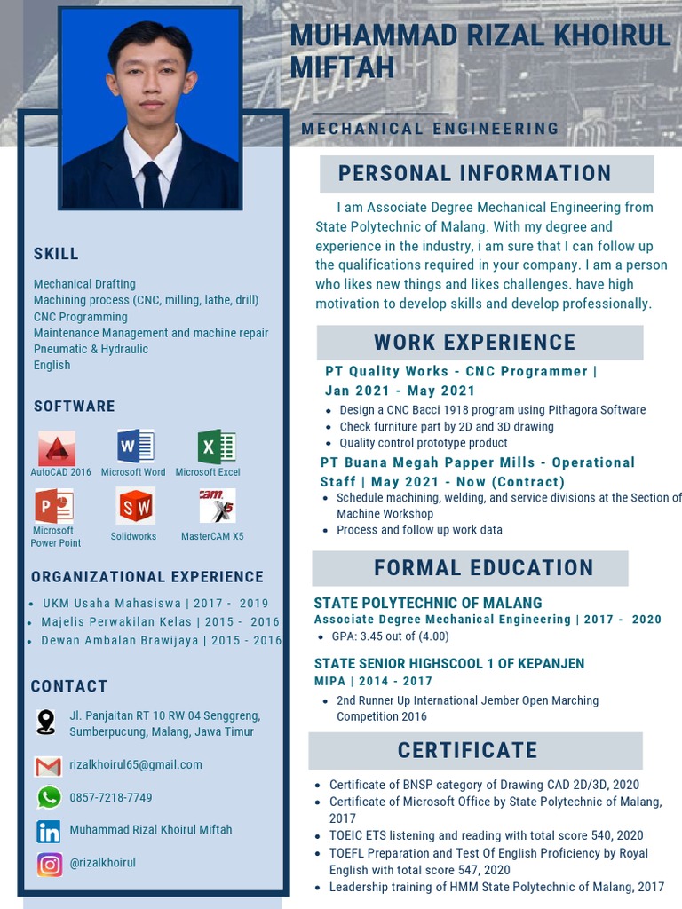 CV Muhammad Rizal Khoirul | PDF | Secondary Sector Of The Economy | Engineering