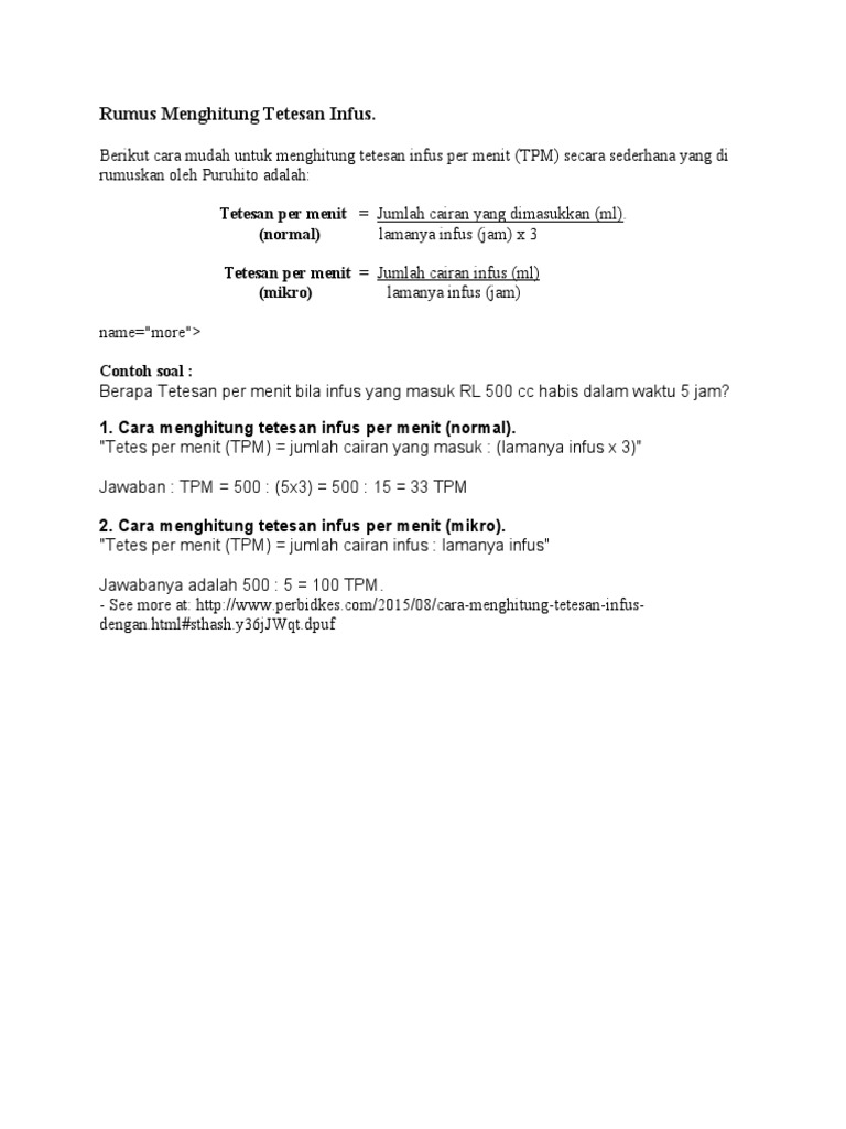 Rumus Menghitung Tetesan Infus | PDF