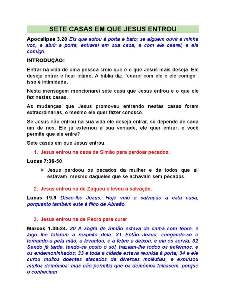 Sete Casas em Que Jesus Entrou | PDF | Jesus | São Pedro