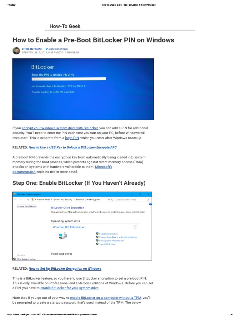 Enable BitLocker Pre-Boot PIN Guide | PDF | Information Age | Cybercrime