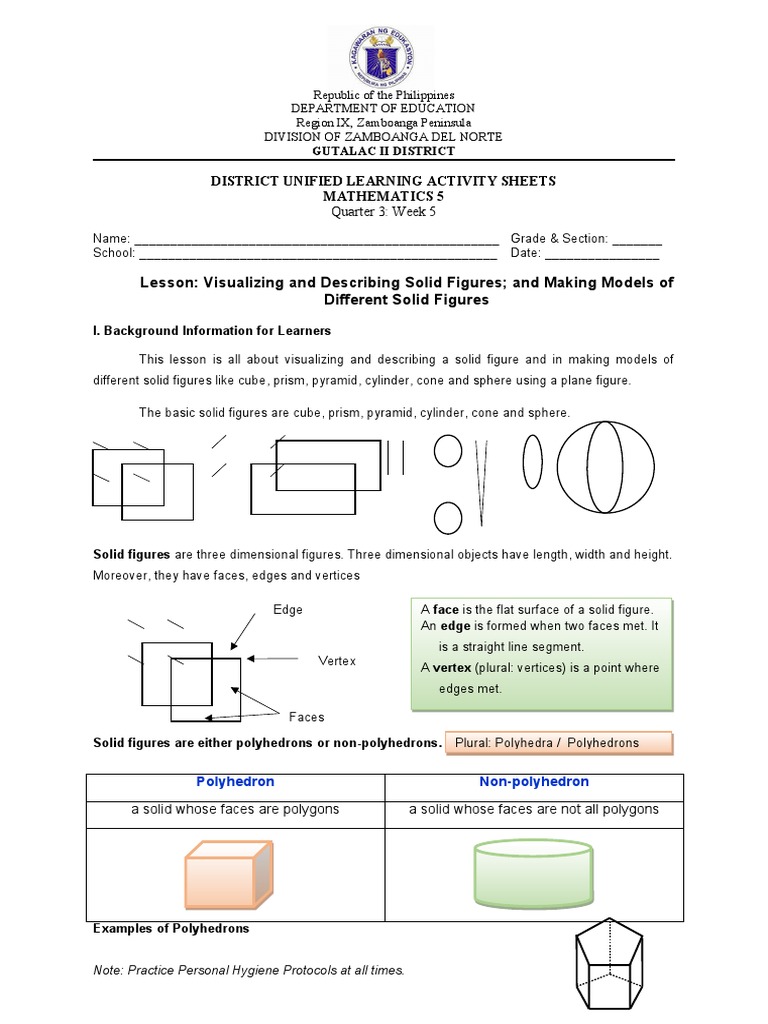 Lesson: Visualizing and Describing Solid Figures and Making Models of ...